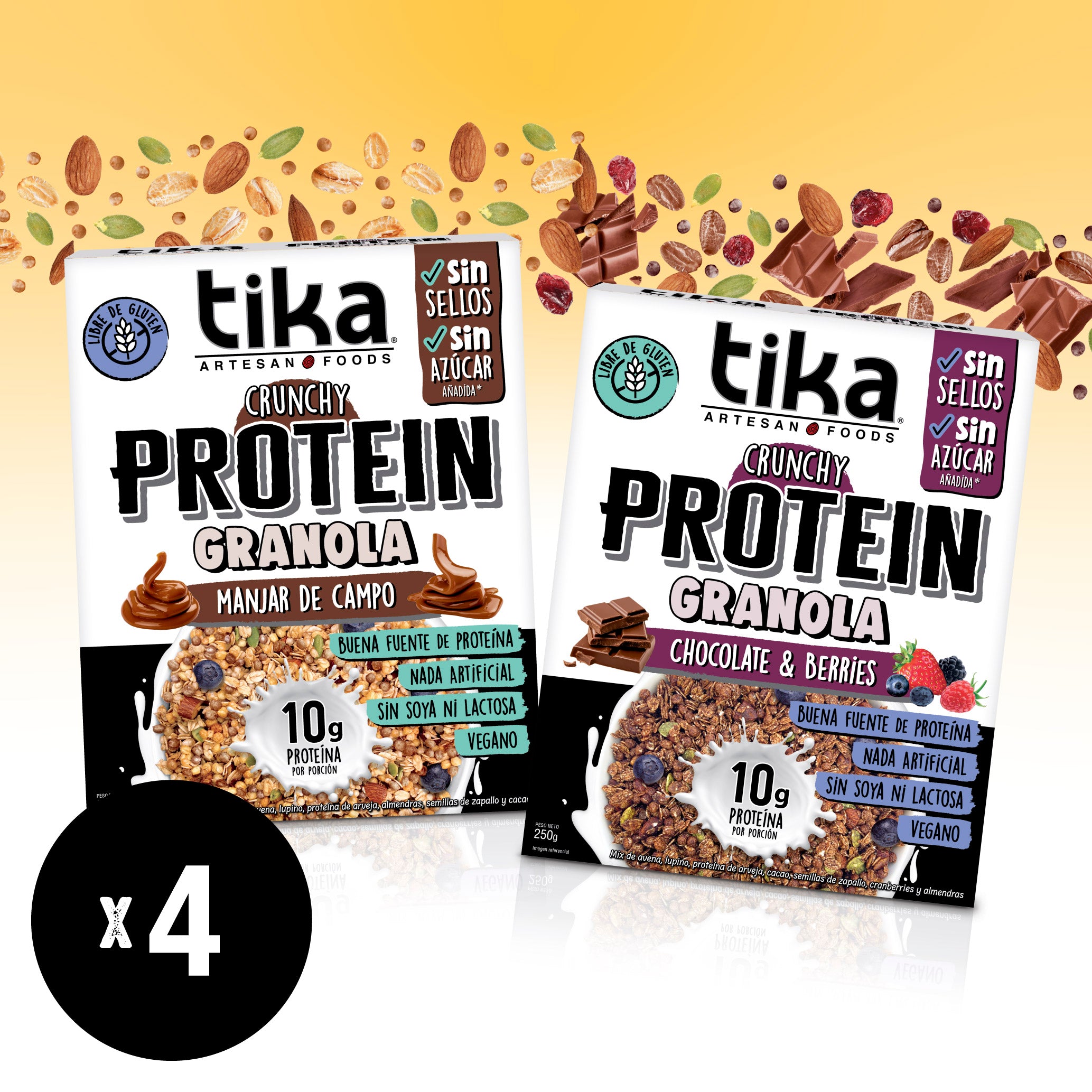 Pack 4 Tika Protein Granola Crunchy Duo 250g – Tika Foods